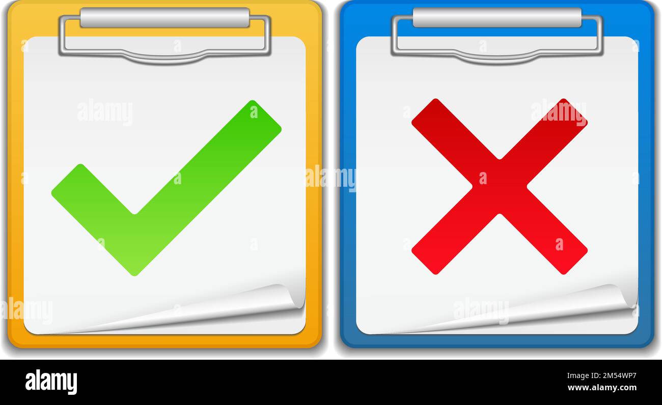 Clipboards with check and cross symbols, vector eps10 illustration ...