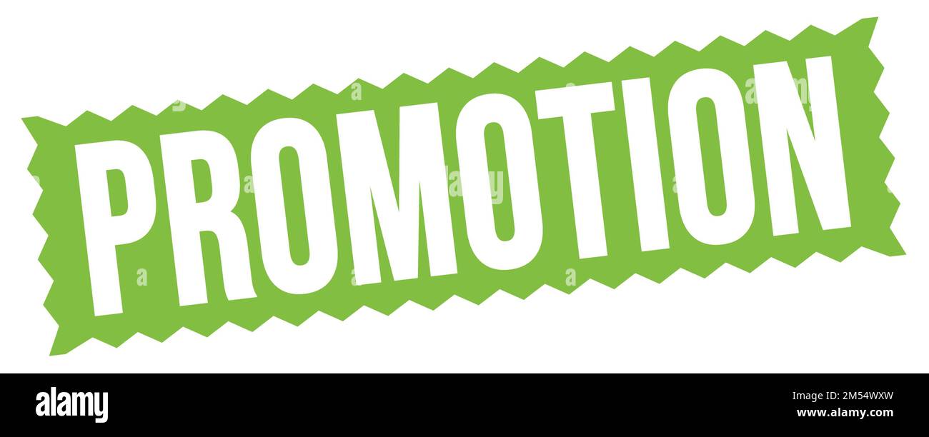 PROMOTION text written on green zig-zag stamp sign Stock Photo - Alamy