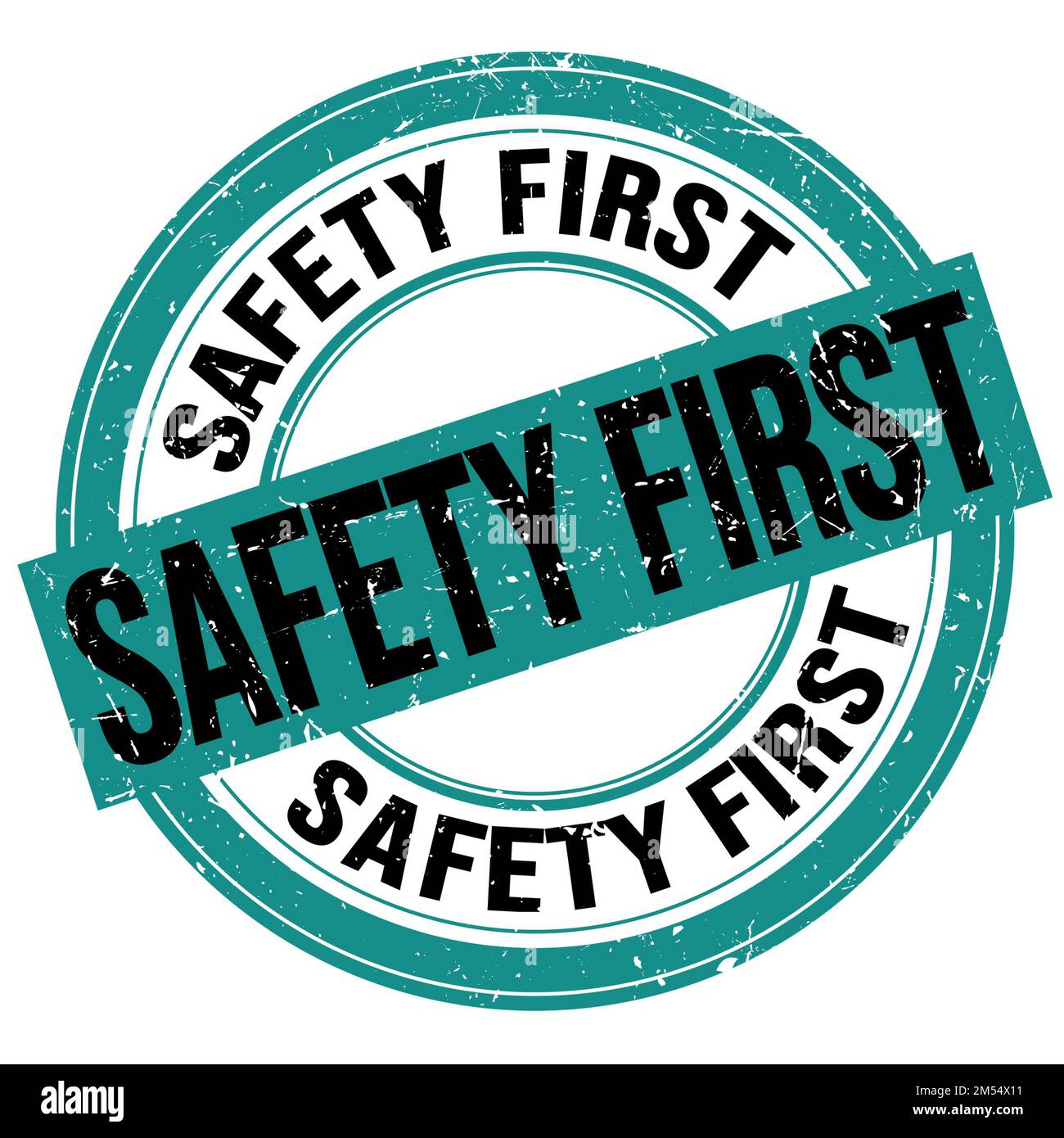 SAFETY FIRST text written on blue-black round grungy stamp sign Stock ...