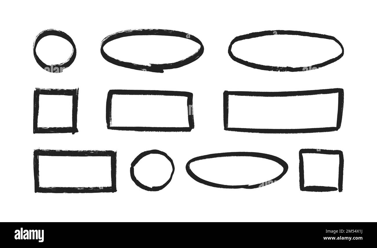 Grunge hand drawn circles, rectangles and ovals. Collection of textured ...