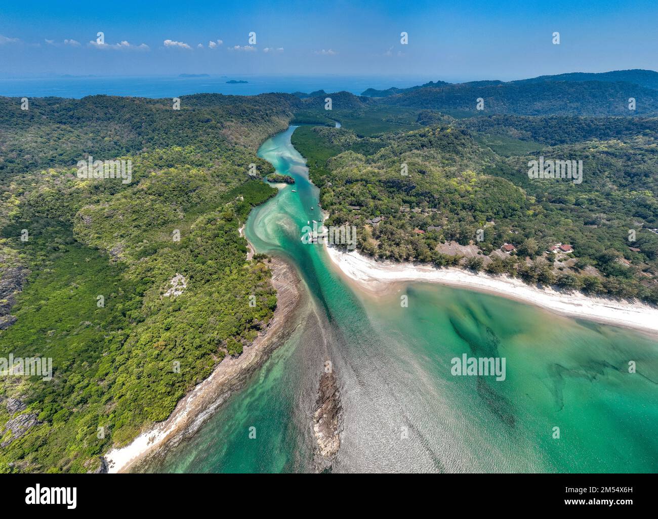 Aerial view of Ao Pante Malacca port in Koh Tarutao national park in ...