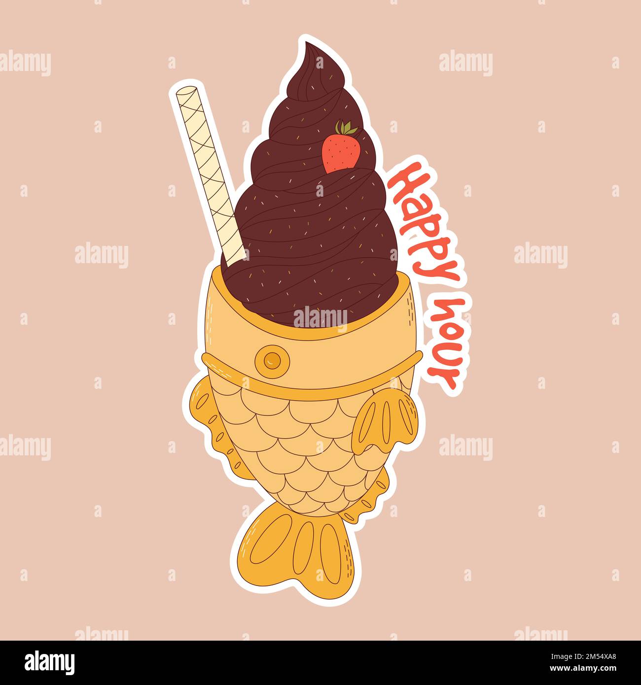 Traditional Japanese food. Asian Taiyaki sticker. Fish-shaped ice cream ...