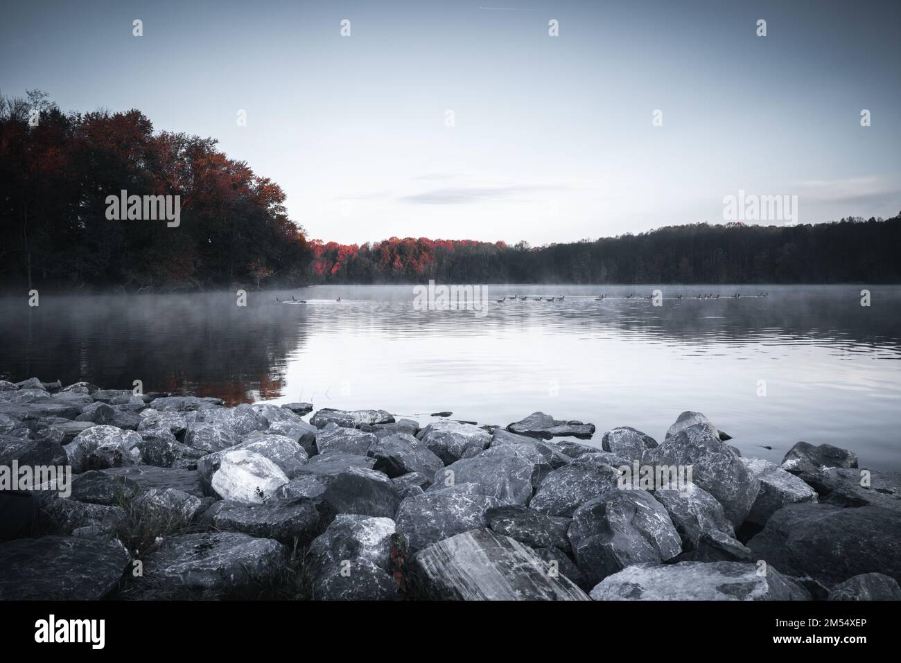 A beautiful view of fall foliage reflection on the lake in Centennial ...