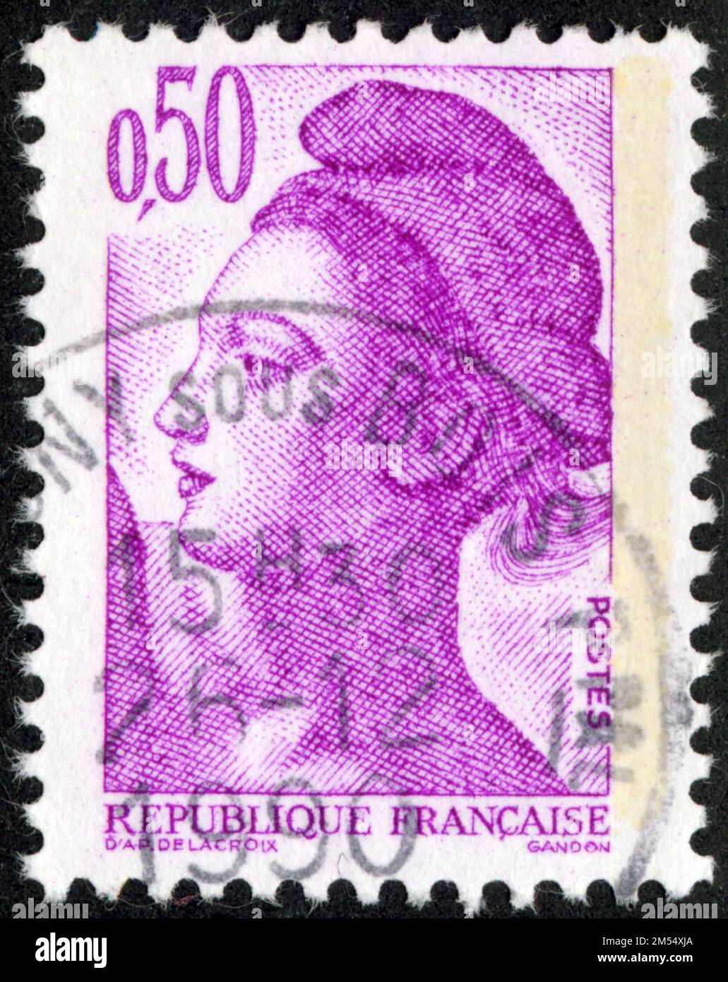 TIMBRE OBLITÉRÉ SABINE VIOLET . RÉPUBLIQUE FRANÇAISE. POSTES. 0,50 ...