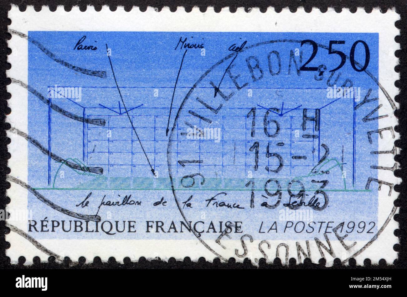 TIMBRE OBLITÉRÉ LE PAVILLON DE LA FRANCE À SÉVILLE. RÉPUBLIQUE ...