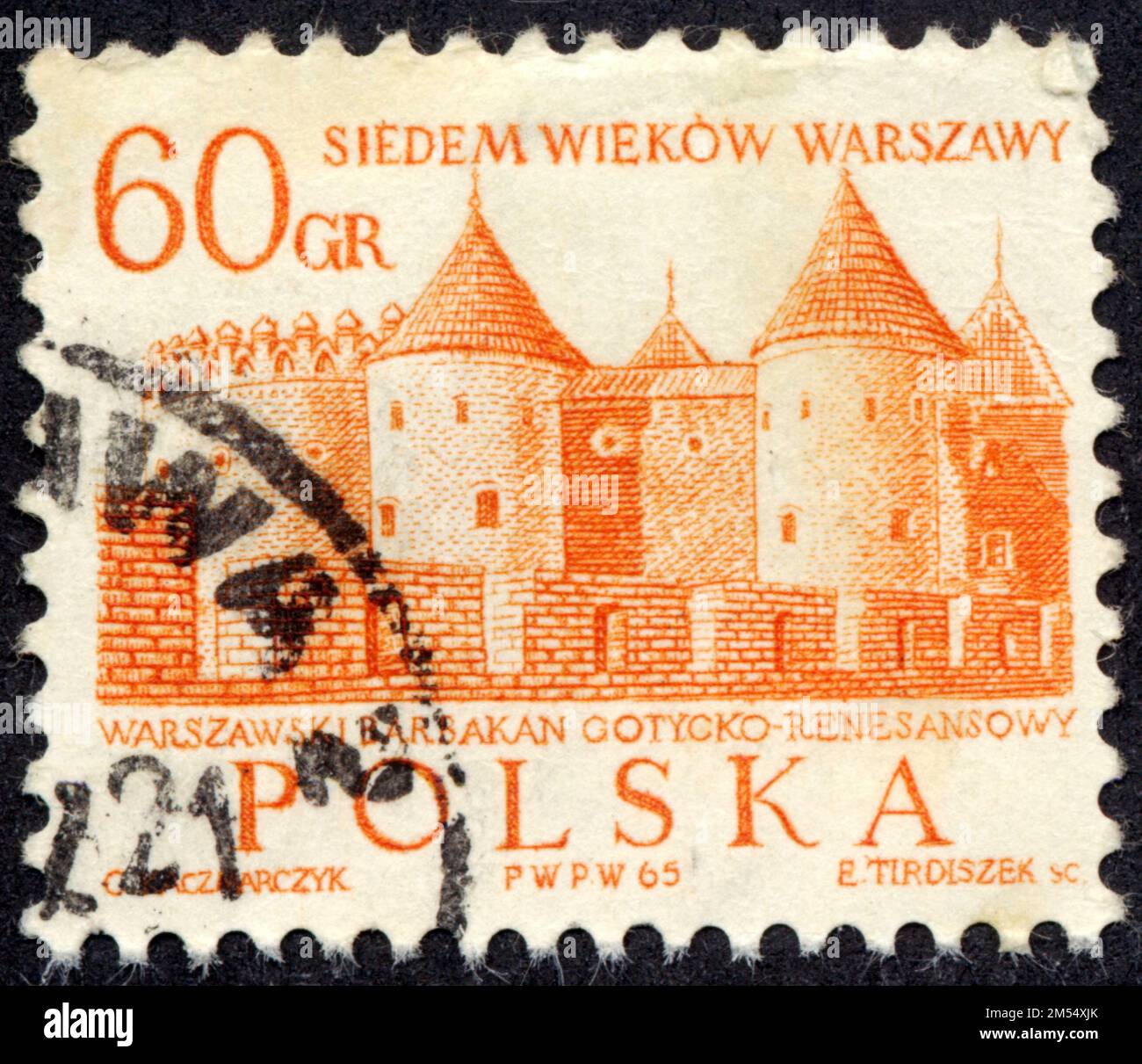 TIMBRE OBLITÉRÉ SIEDEM WIEKÓW WARSZAWY. POLSKA. WARSZAWSKI BARBAKAN GOTYCKO - RENESANSOWY. 1965 ...