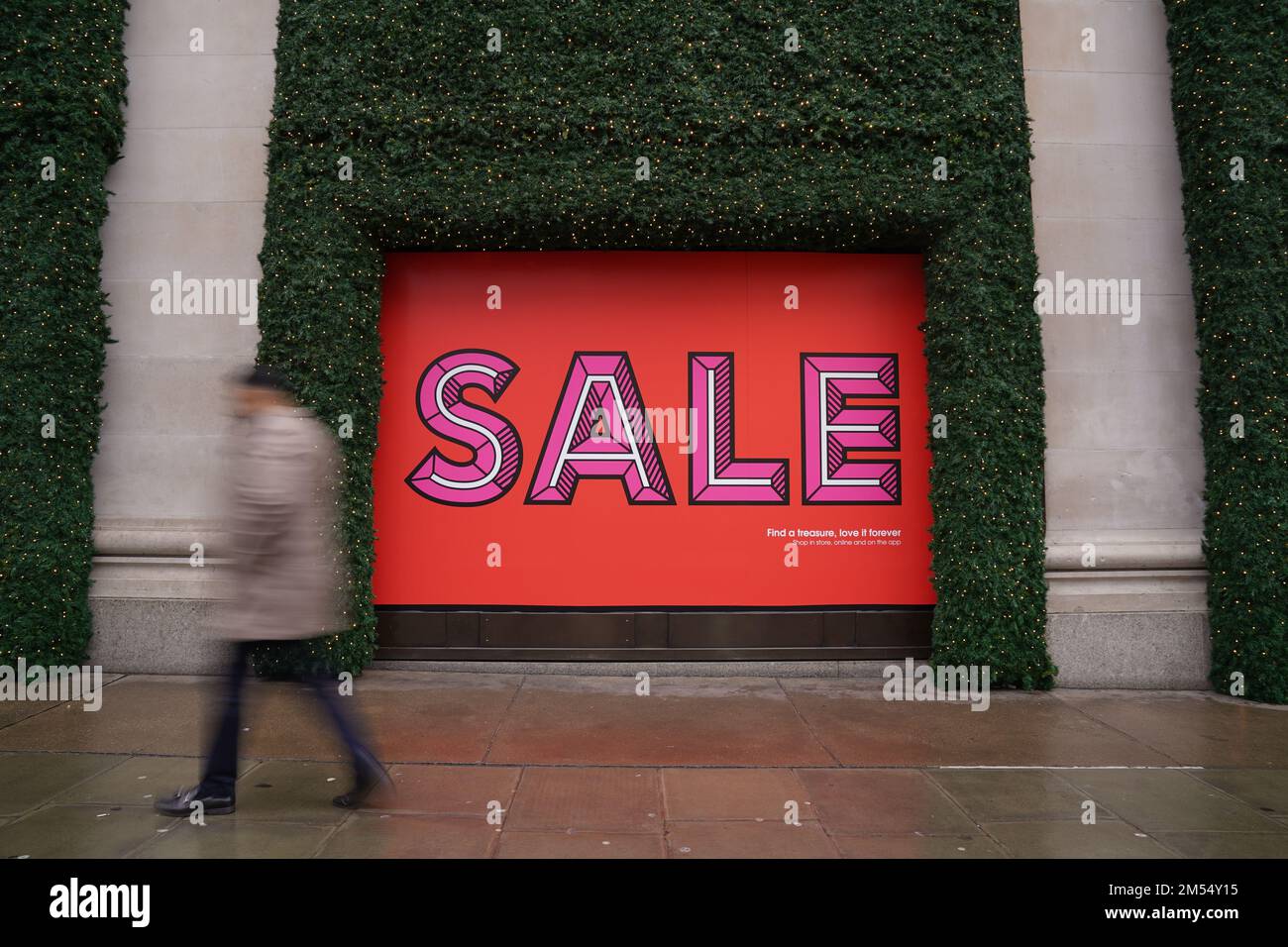 File photo dated 26/12/21 of a sale sign in the window of Selfridges ...