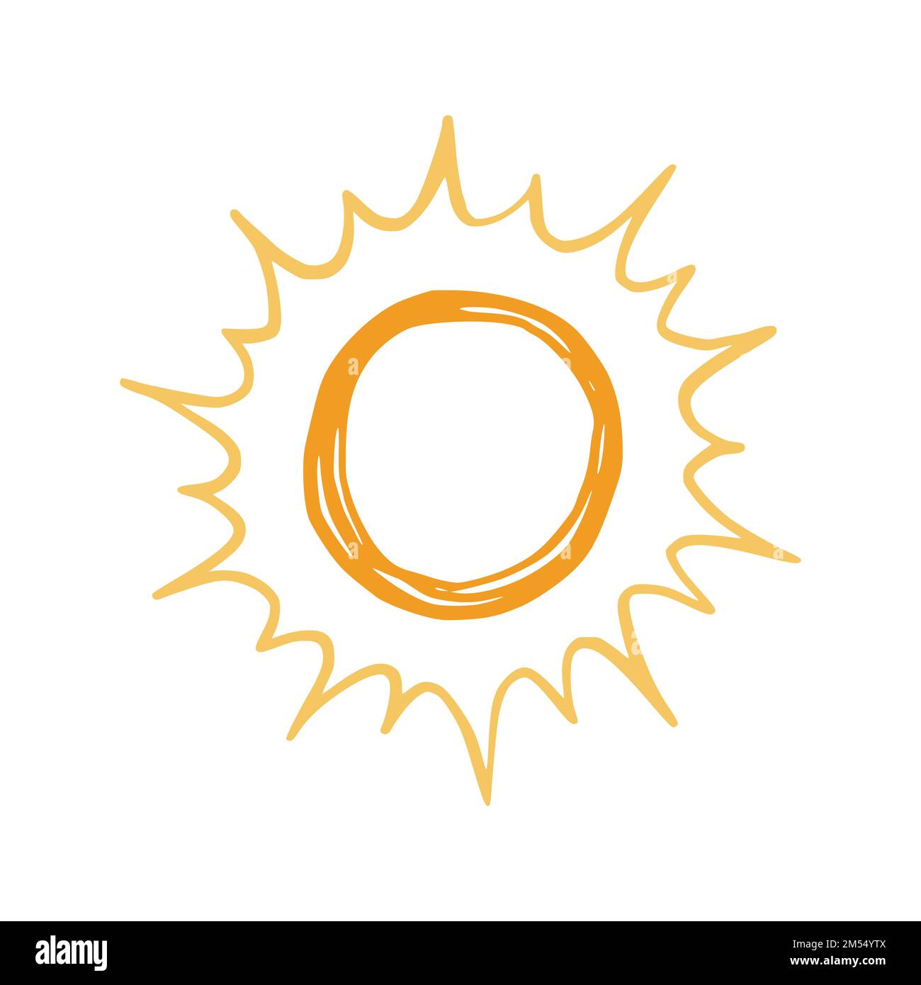 Doodle sun sketch illustration. Hand drawn cute orange sunshine ...