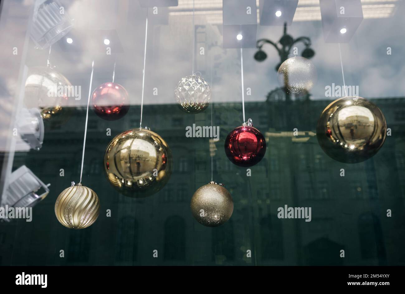 Fancy christmas balls. New Year baubles Stock Photo - Alamy