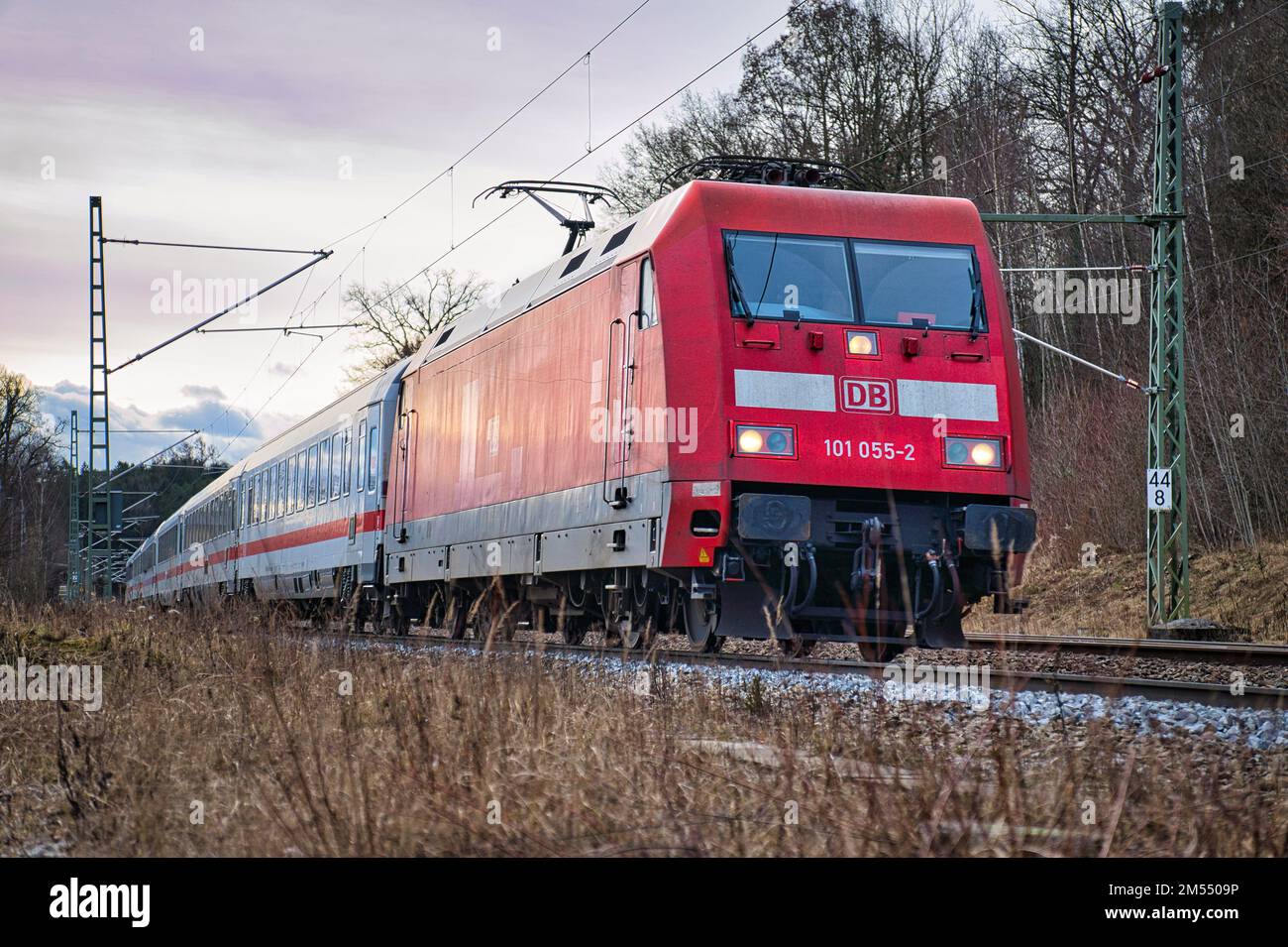 An electric locomotive of the class 101 of DB Fernverkehr runs with an ...