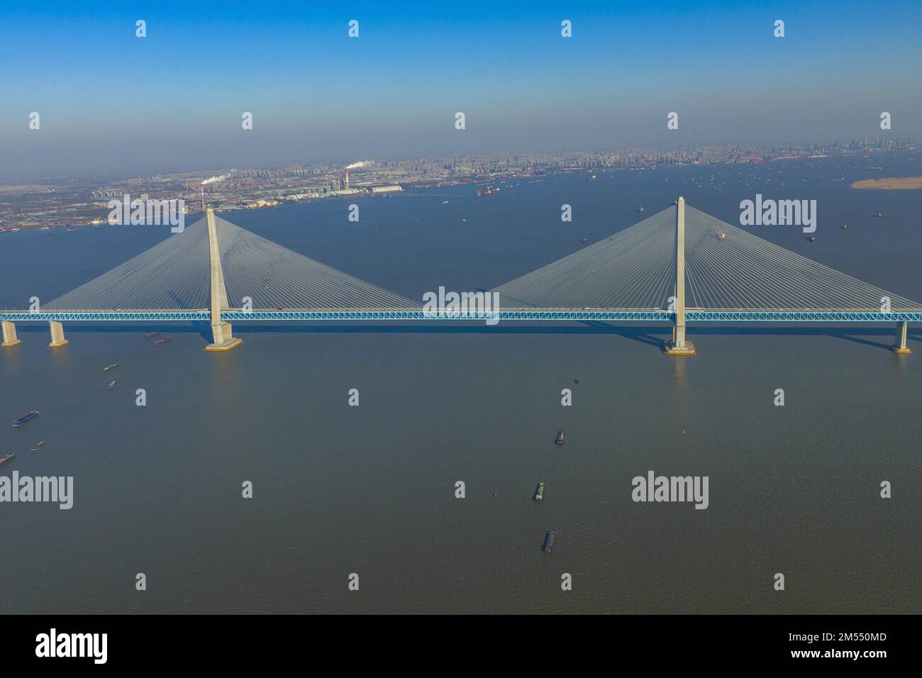 Aerial photo shows the Shanghai-Suzhou-Nantong Yangtze River Bridge in ...