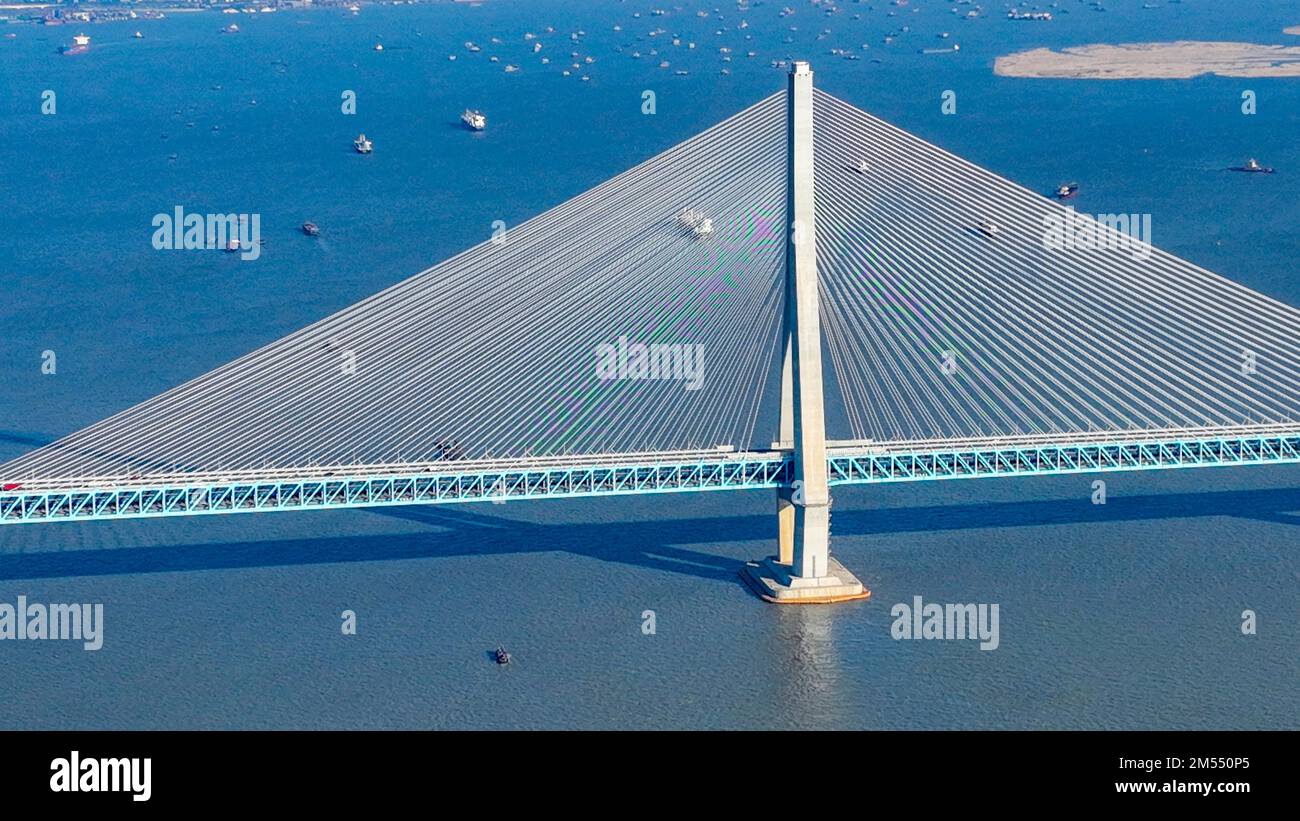 Aerial photo shows the Shanghai-Suzhou-Nantong Yangtze River Bridge in ...