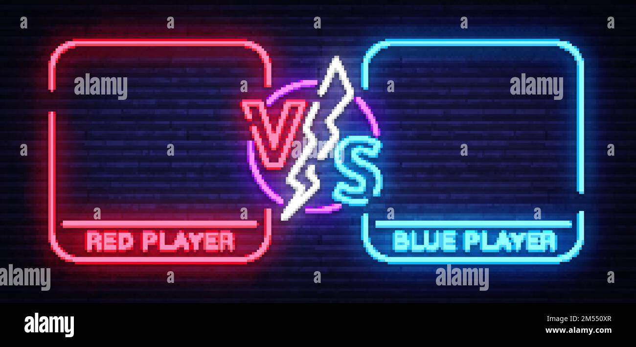 Versus screen design in neon style. Neon banner Announcement of two ...