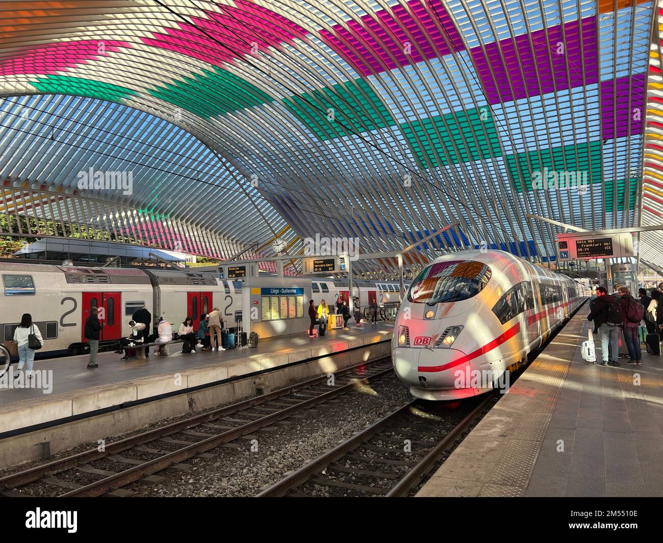 German high speed train arriving at the railway station in Liege in ...