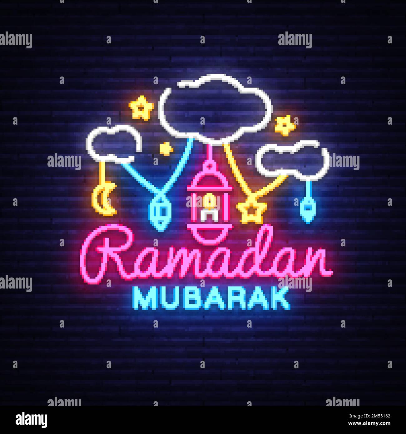 Ramadan Mubarak Greeting Card Vector. Ramadan Mubarak neon sign, neon ...