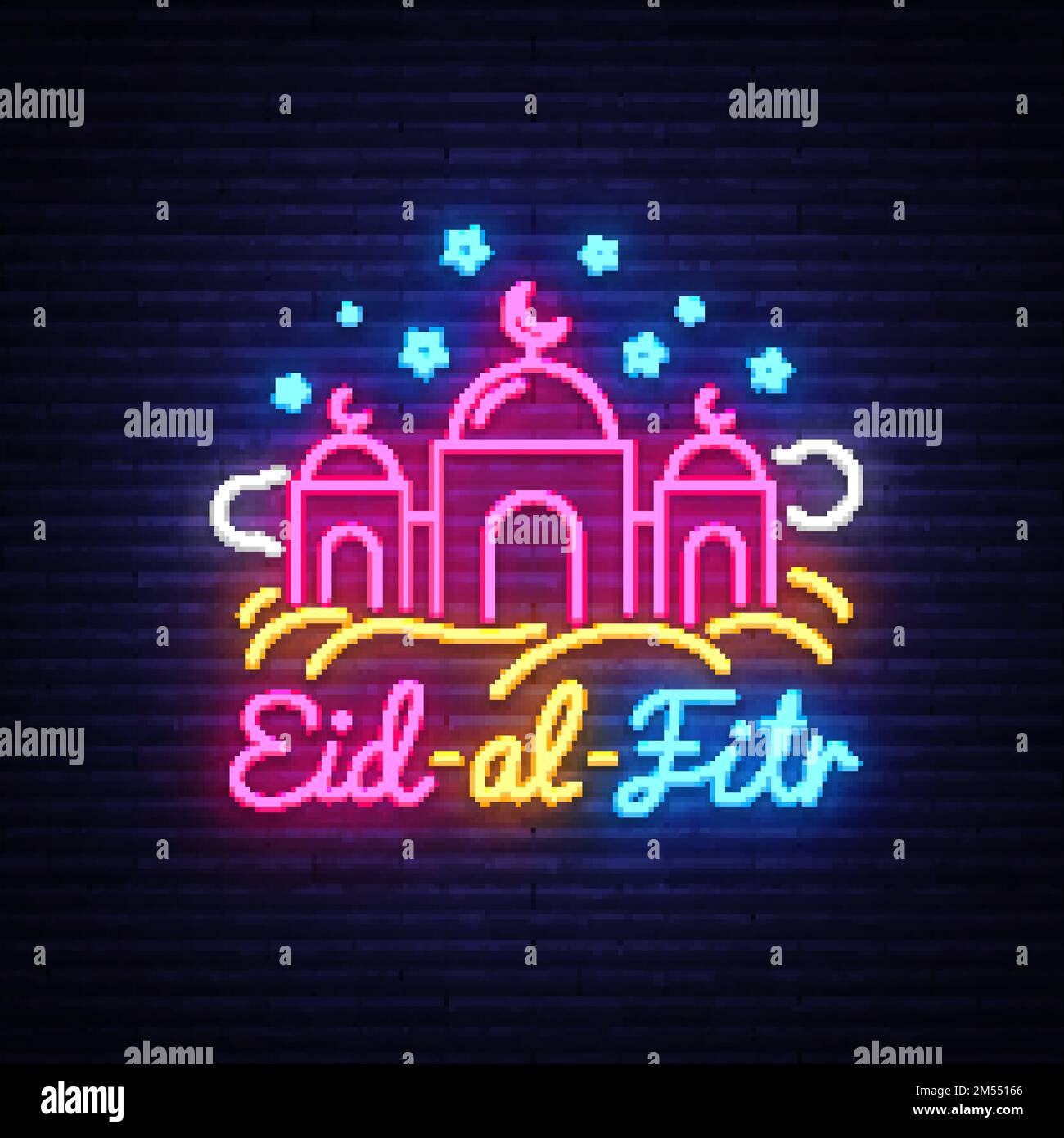 Vector Festive Illustration of Eid-Al-Fitr Neon Label. Ramadan Kareem ...
