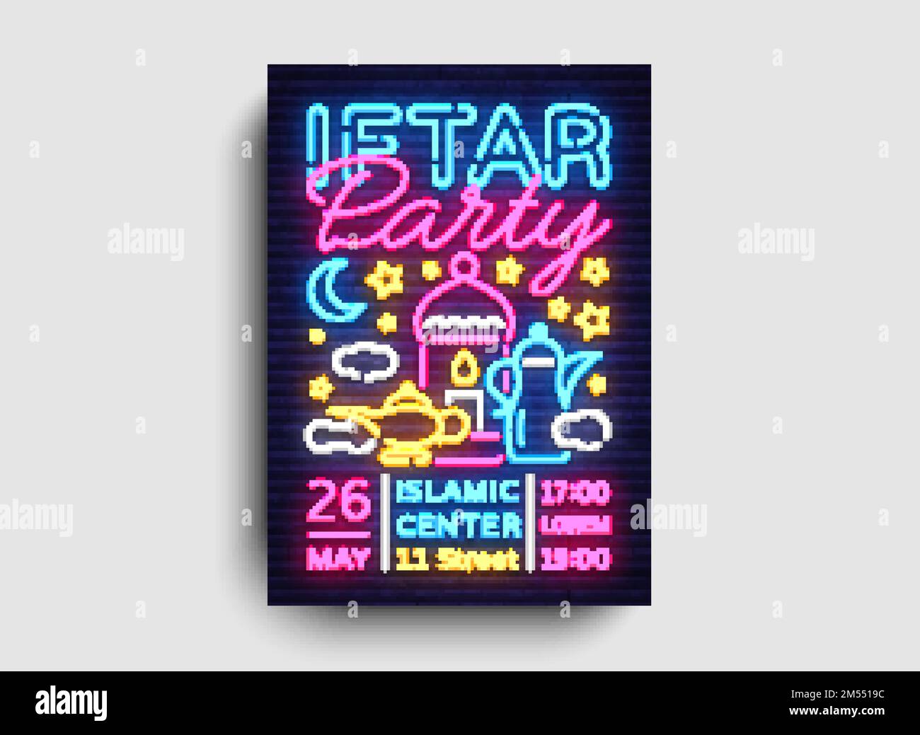 Iftar party invitations poster vector template design. Bright Islamic ...