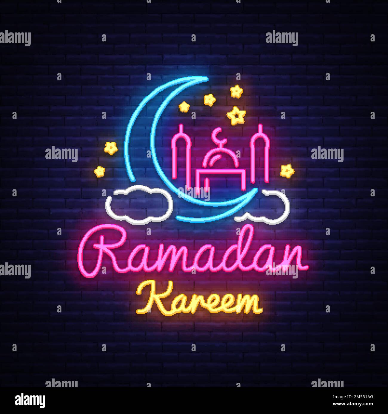 Ramadan Kareem neon sign. Ramadan Kareem vector banner in neon style ...