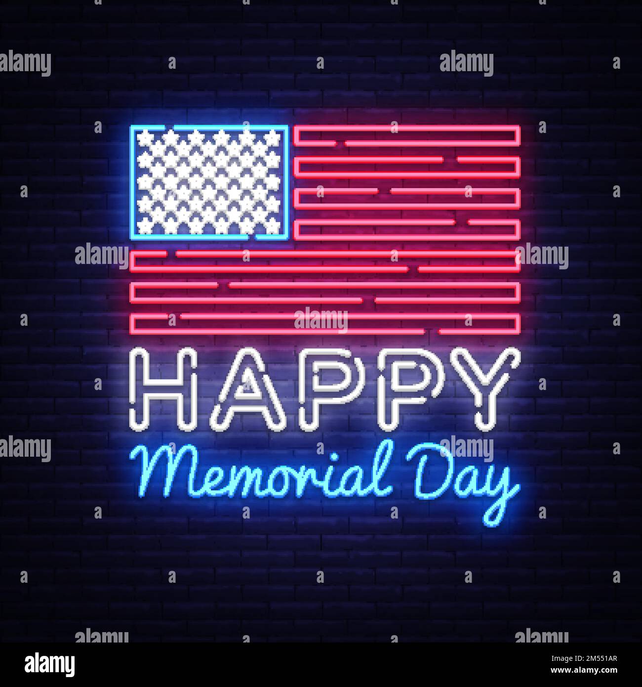 Happy Memorial Day neon sign. Neon signboard greeting card, light ...