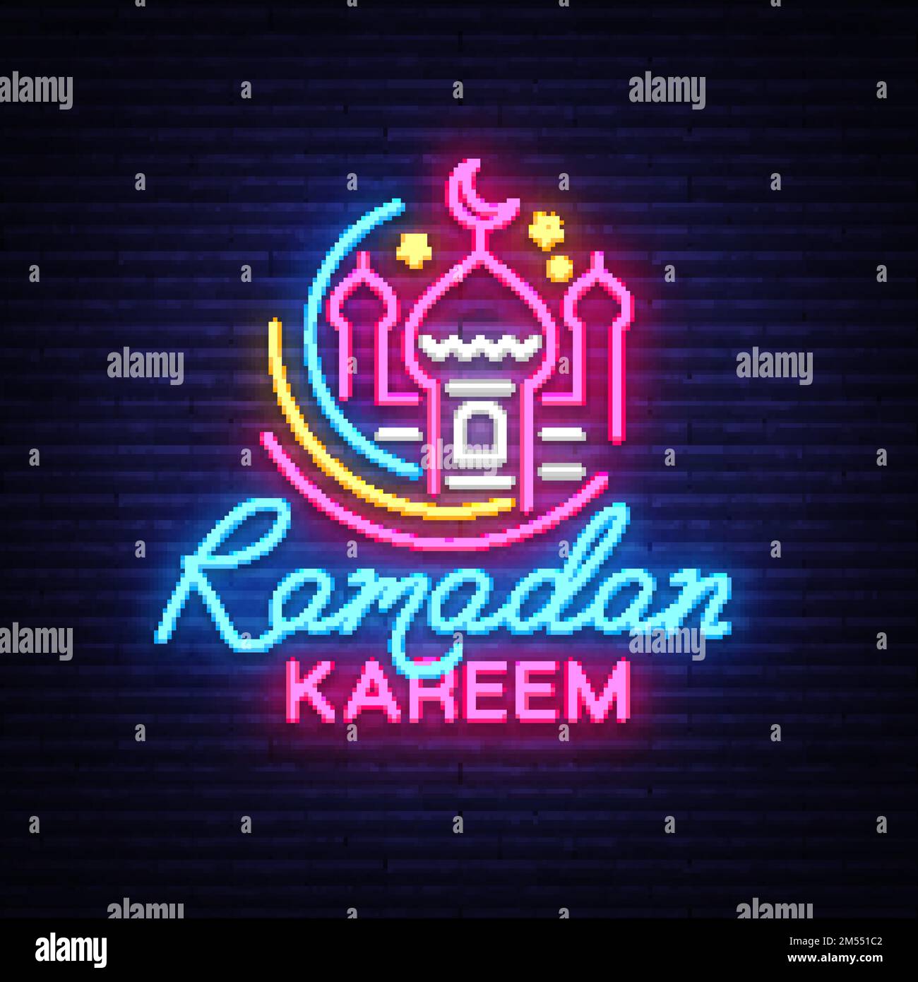 Ramadan Kareem neon sign vector, leaflet design template concept of ...