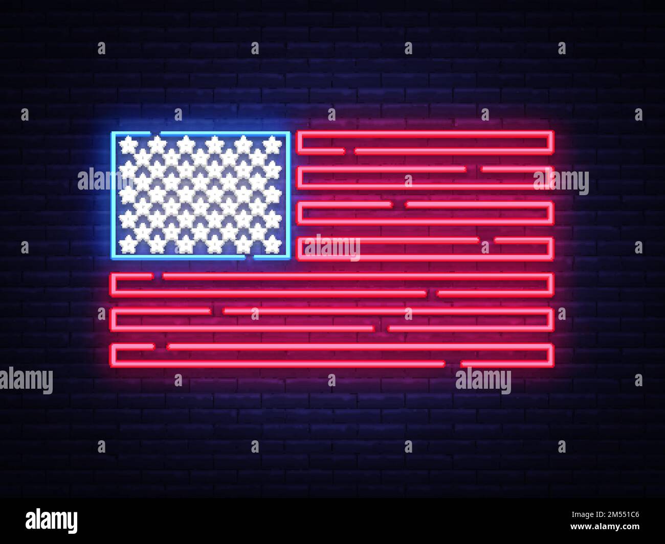 USA flag neon sign. Night bright Signboard USA flag. USA flag vector ...