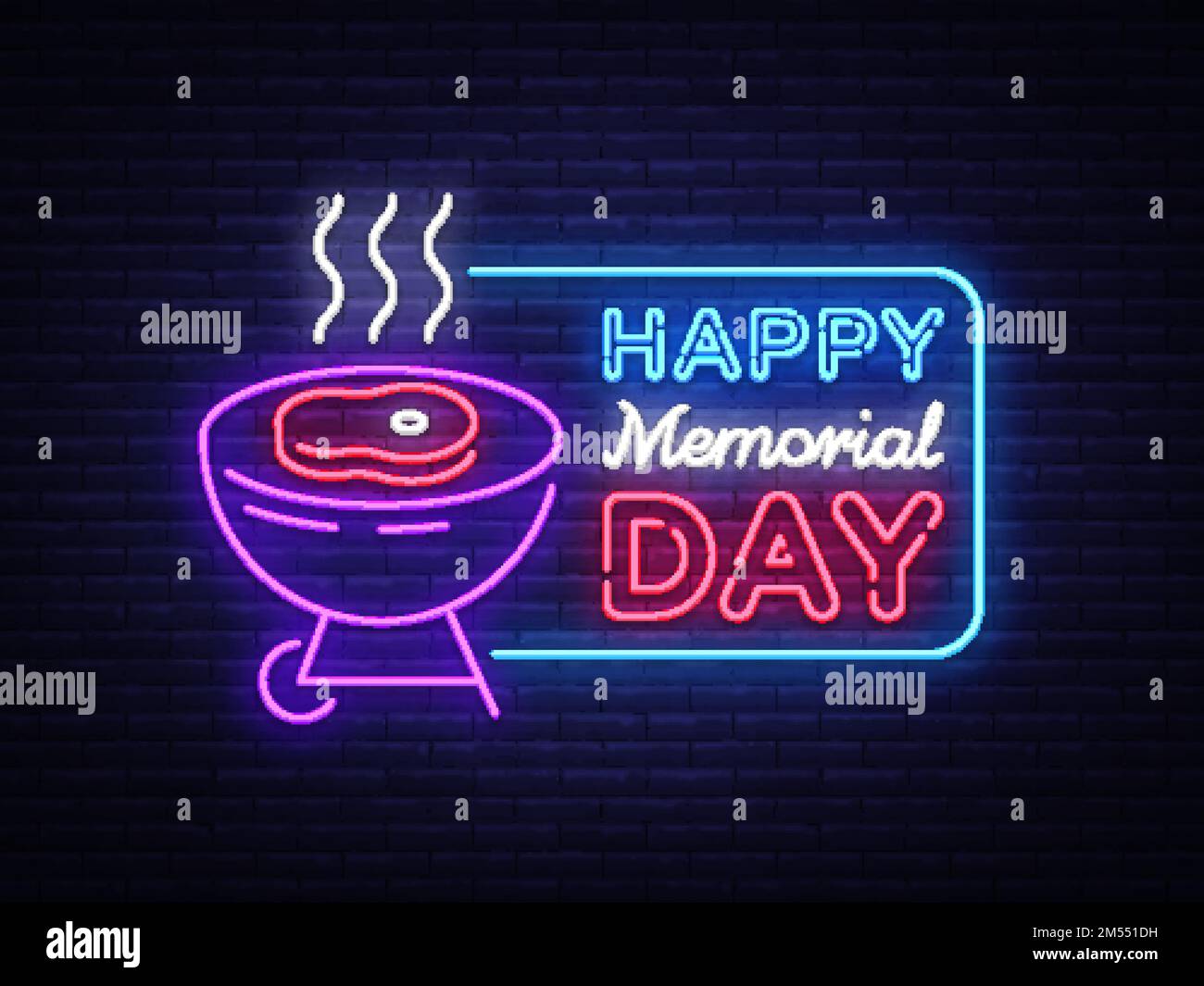 Happy greeting card for Memorial Day neon sign. Happy day of memory ...