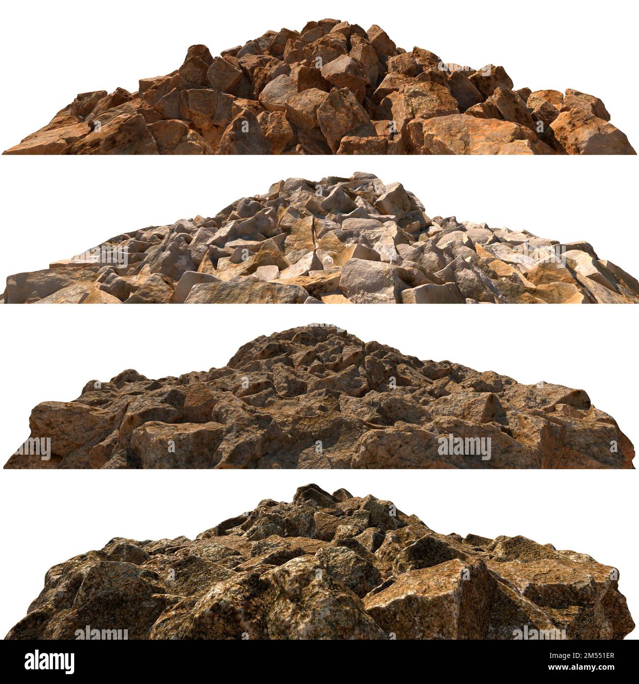 3D illustration pile heaps of stones Isolate on white background Stock ...