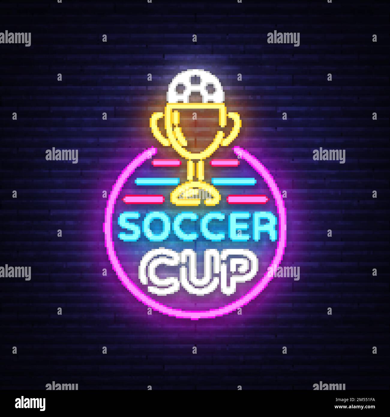Soccer Cup Logo Neon Vector. Design Template Soccer Neon Sign, Bright ...