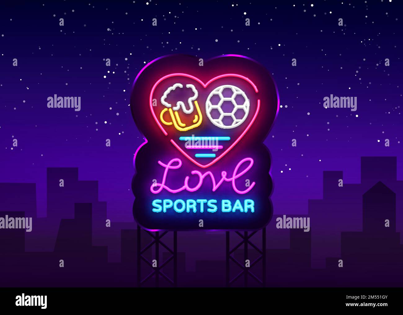 Sports bar logo neon vector. Sports pub neon sign, I love beer and ...