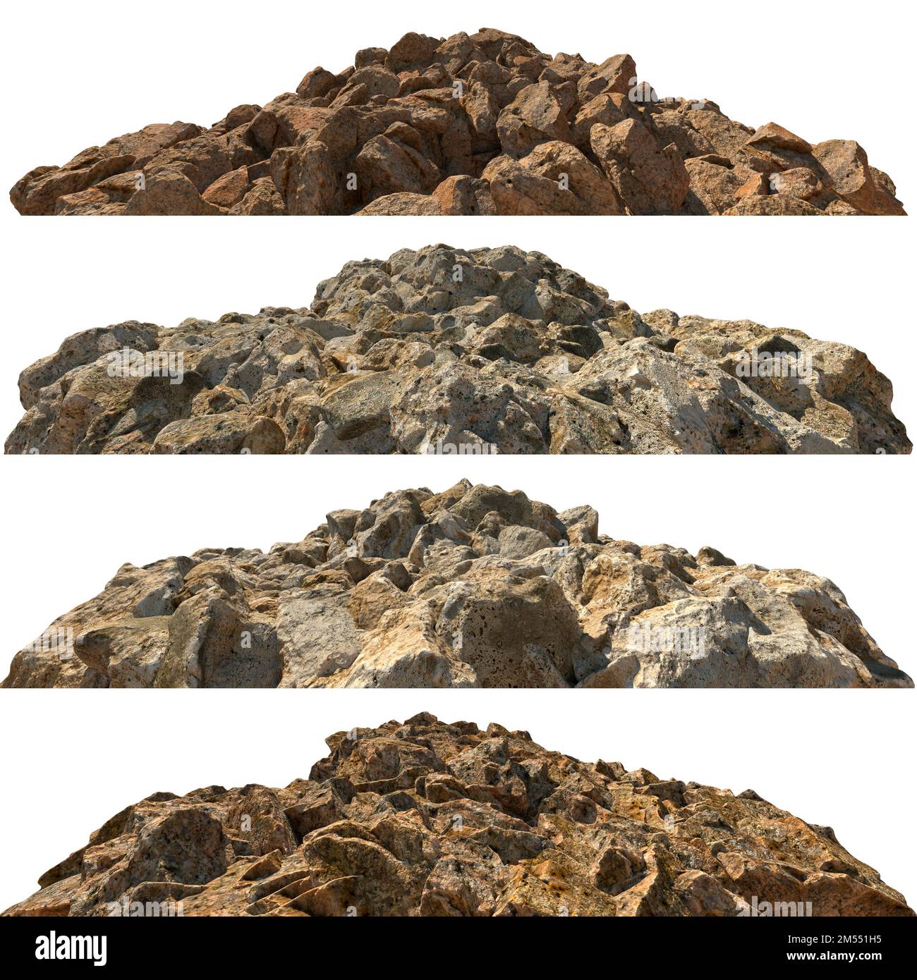 3D illustration pile heaps of stones Isolate on white background Stock ...