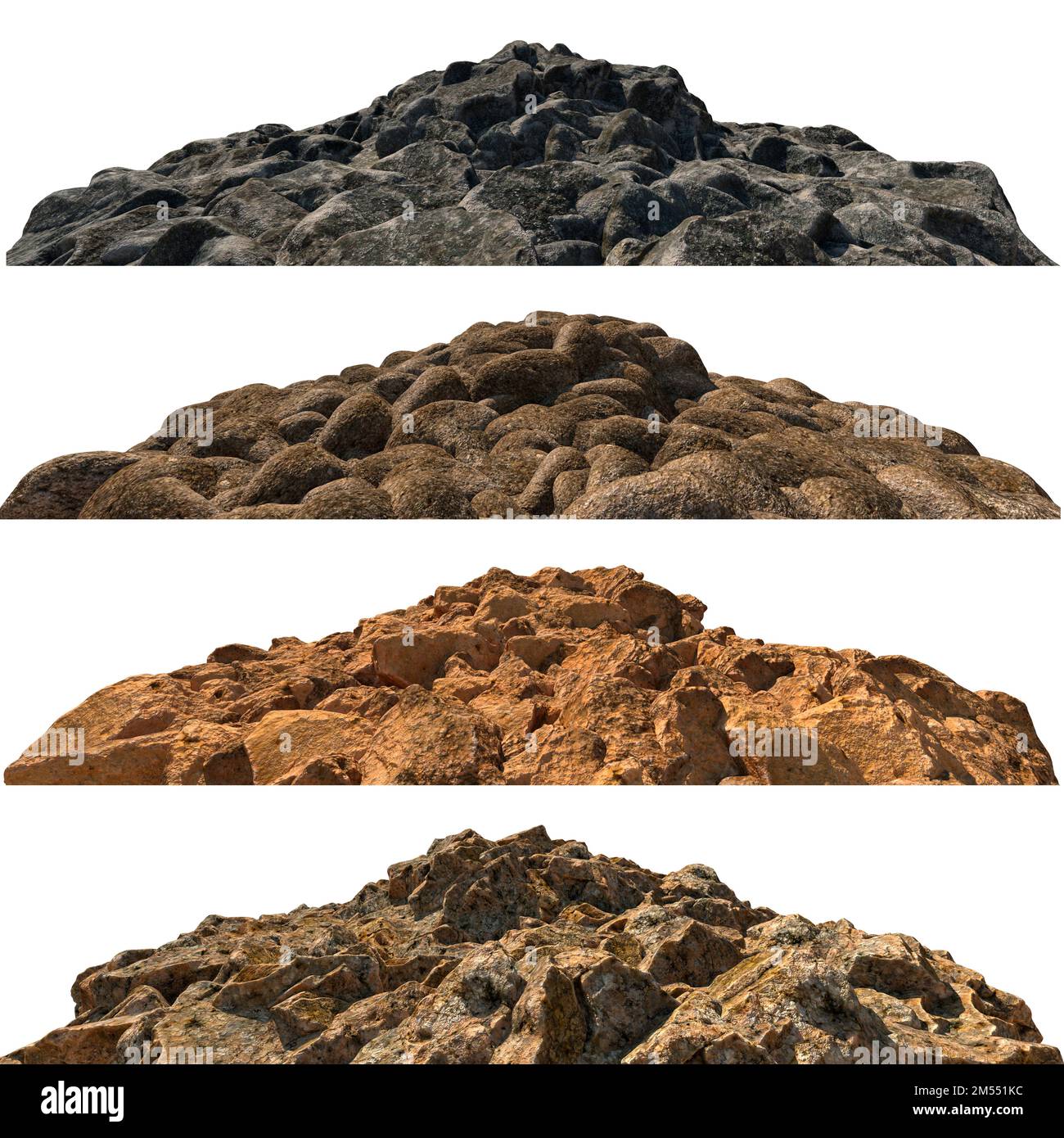3D illustration pile heaps of stones Isolate on white background Stock ...