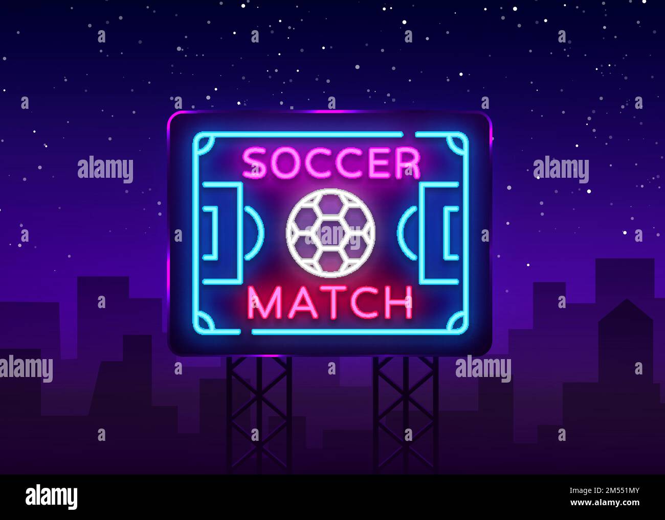 Soccer Match Logo Neon Vector. Design Template Soccer Neon Sign, Bright ...