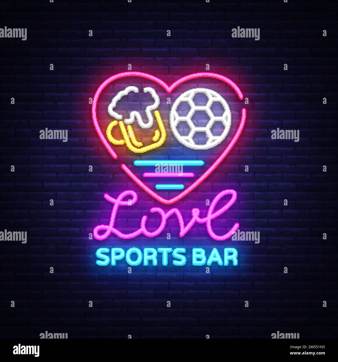 Sports bar logo neon vector. Sports pub neon sign, I love beer and ...