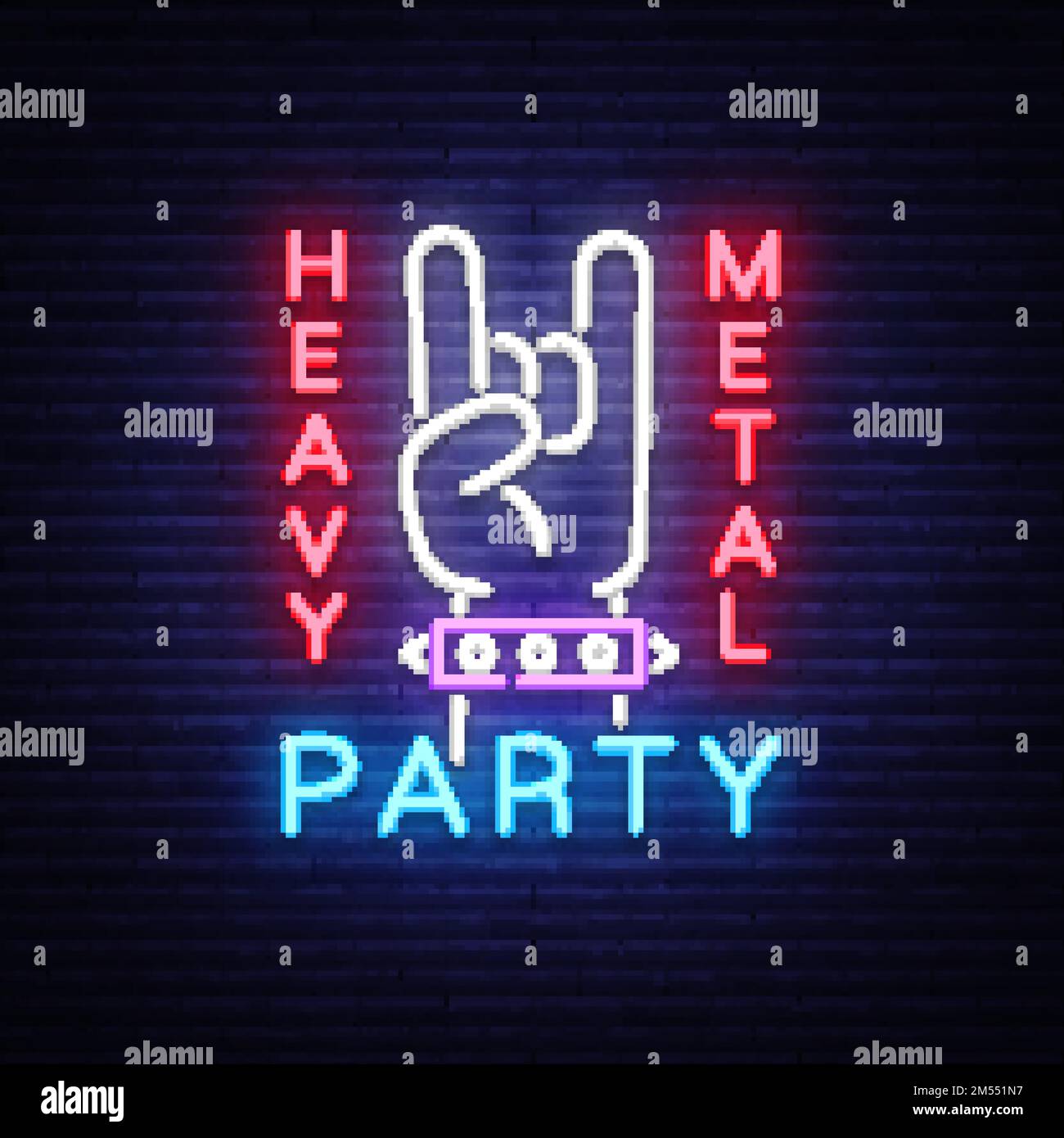Heavy Metal Party Neon Sign Vector. Rock music logo, night neon ...