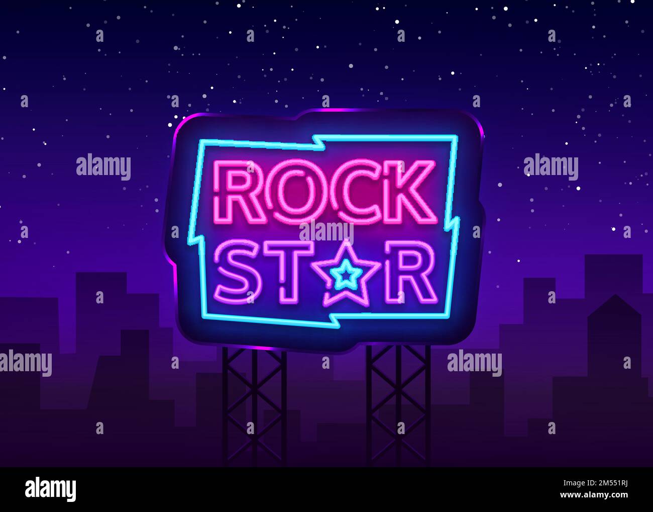 Rock Star Neon Sign Vector Illustration. Design template neon signboard ...