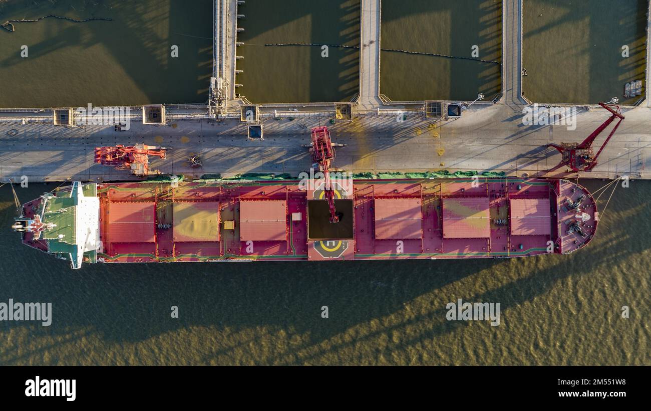 Aerial photo shows the busy scene at the wharf of Zhangjiagang Port in ...