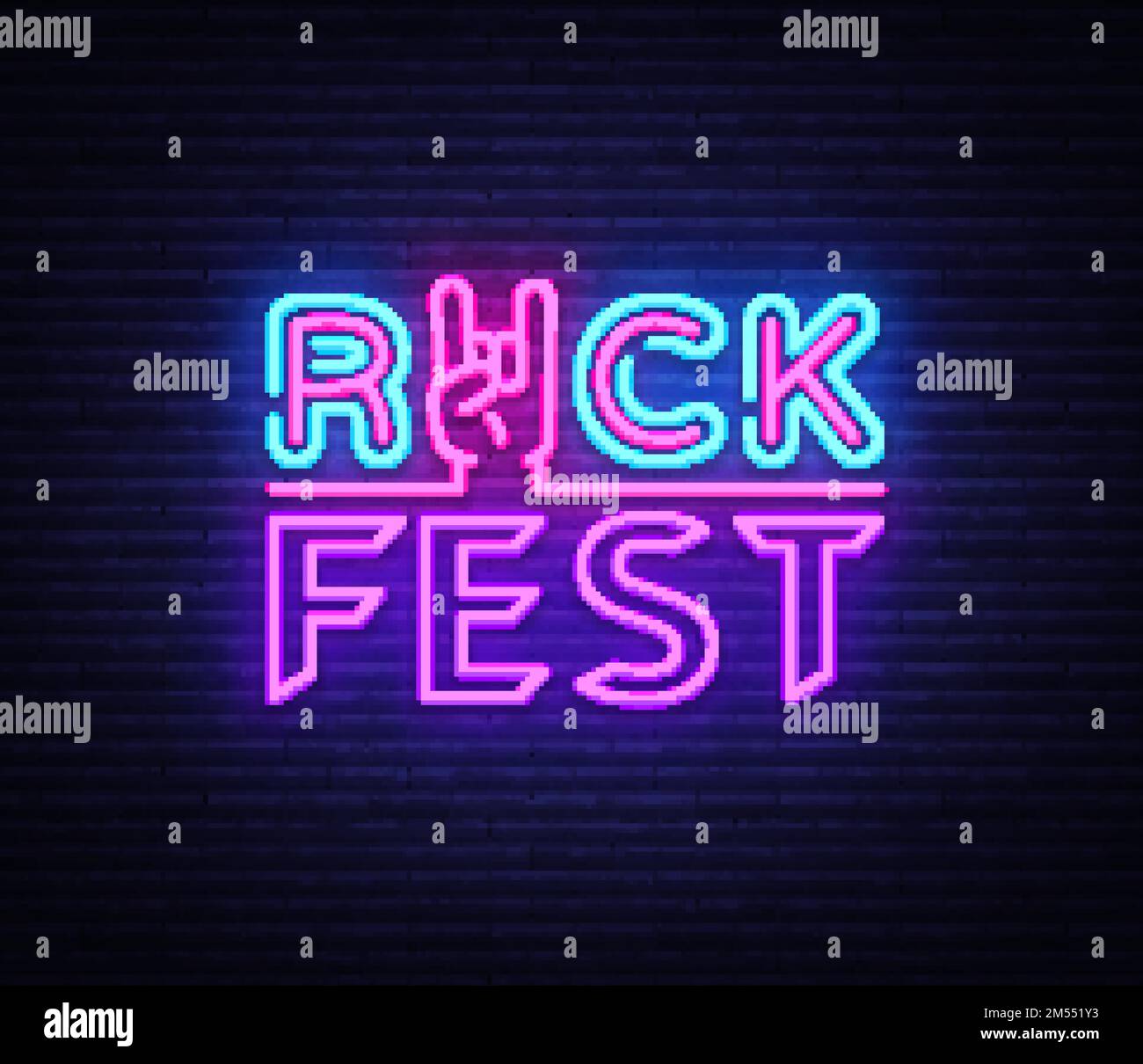 Rock Fest logo in neon style. Rock Festival neon night sign, design ...