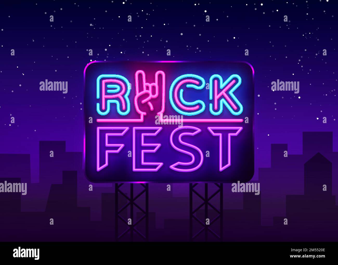 Rock Fest logo in neon style. Rock Festival neon night sign, design ...