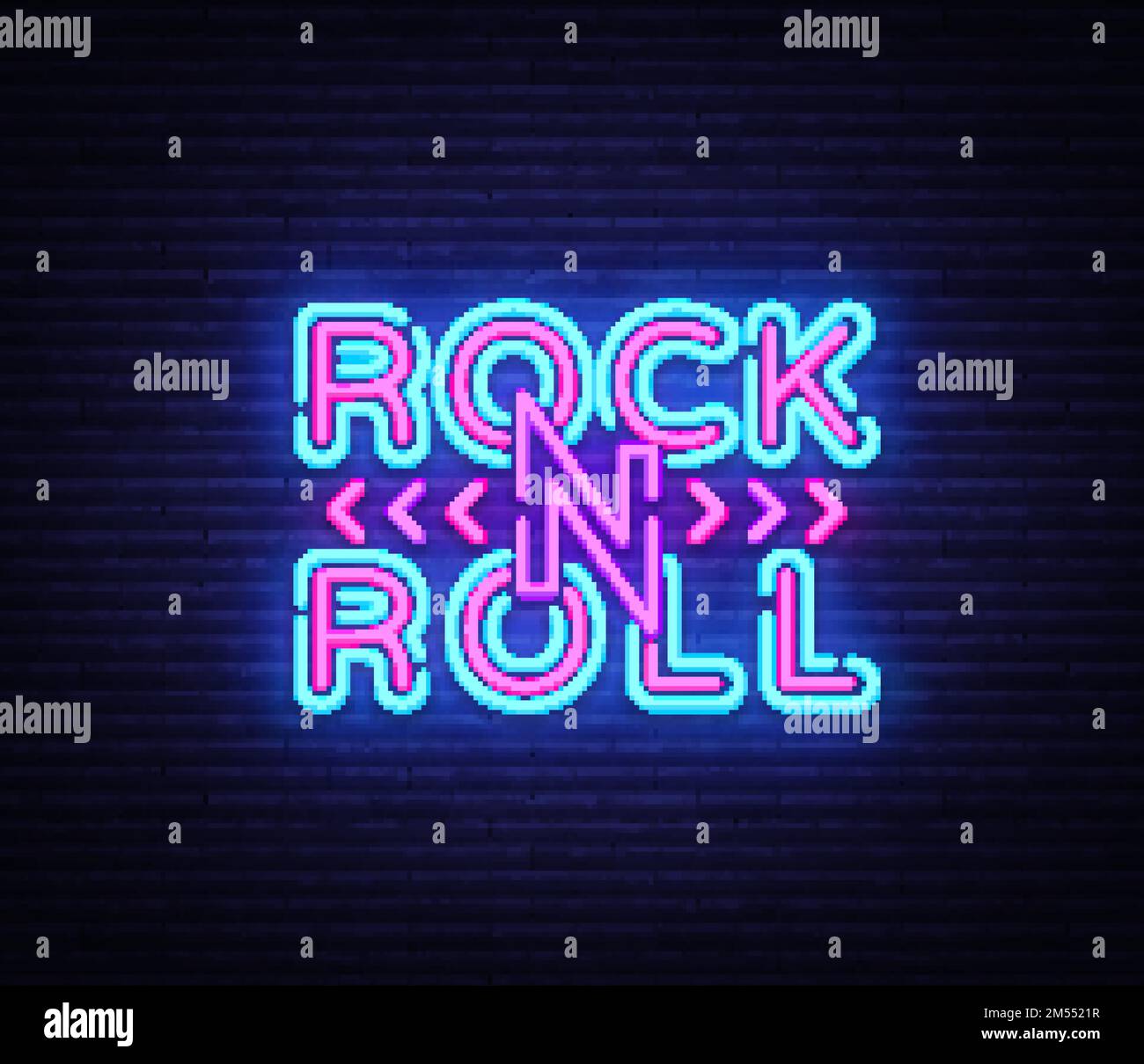 Rock and Roll logo in neon style. Rock Music neon night signboard ...