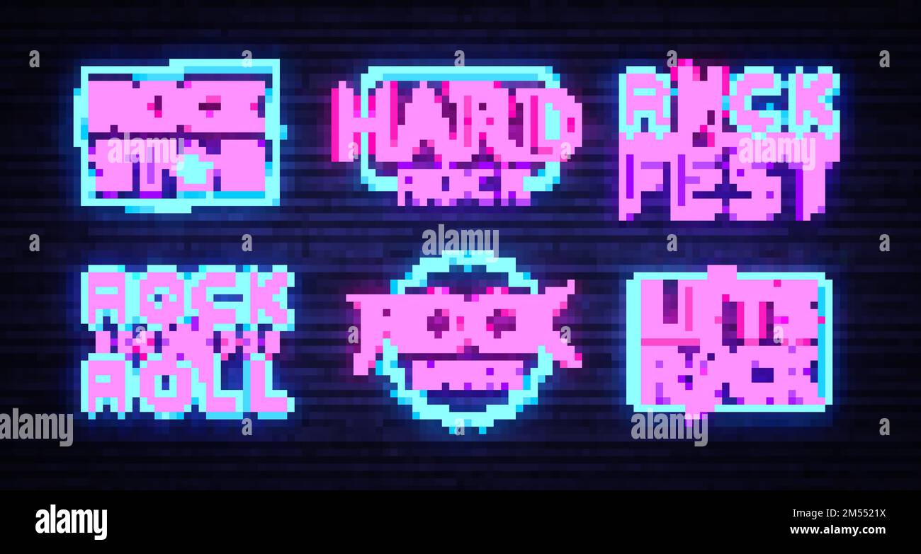 Rock Music Neon Signs Collection Vector. Design template neon signboard ...