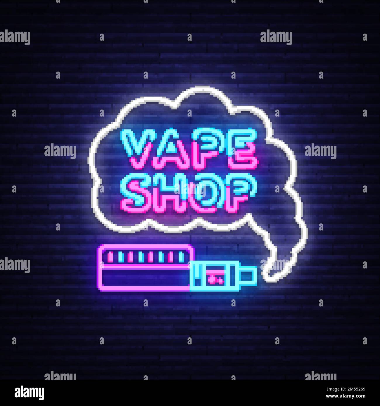 Vape Shop Logo Neon Vector. Vape neon sign design template on theme ...