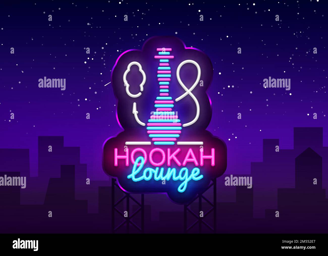 Hookah neon sign vector. Hookah Lounge logo in neon style design ...