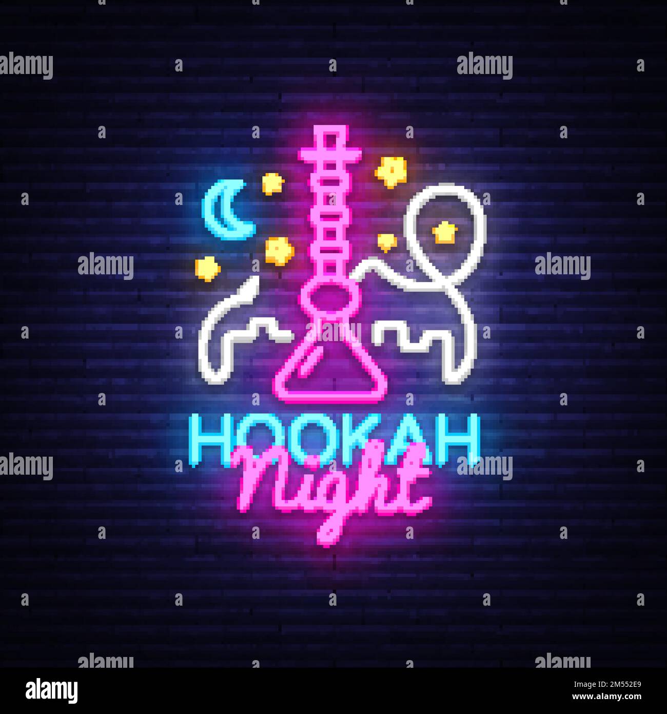 Hookah neon sign vector. Night Hookah Design Template, Light Banner ...