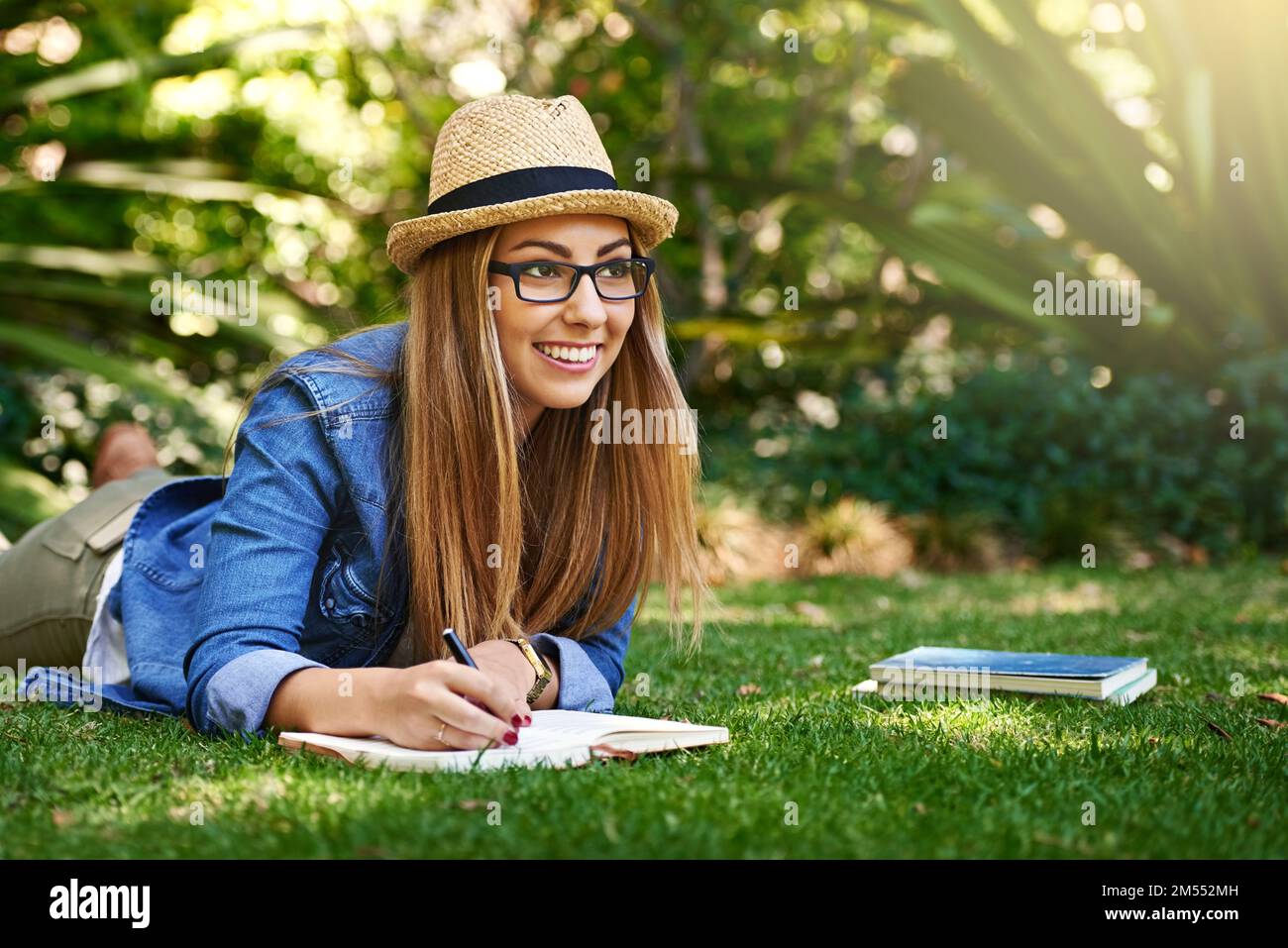 Jotting in her journal. an attractive young woman writing in her diary ...
