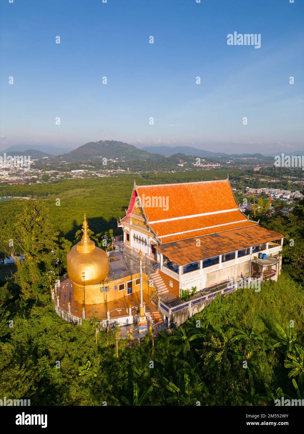 A drone aerial view of Wat Koh Siray is a Theravada Buddhist Thai ...