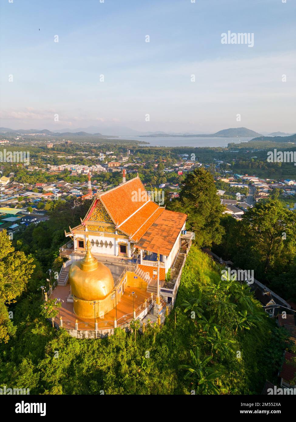 A drone aerial view of Wat Koh Siray is a Theravada Buddhist Thai ...