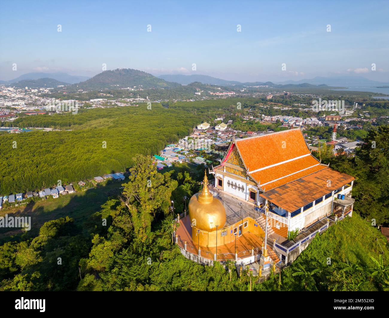 A drone aerial view of Wat Koh Siray is a Theravada Buddhist Thai ...