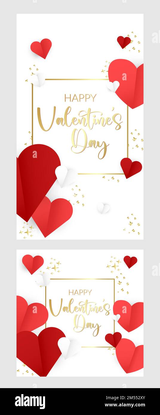 Valentine's day stories banners set. Pink, red background with flying ...