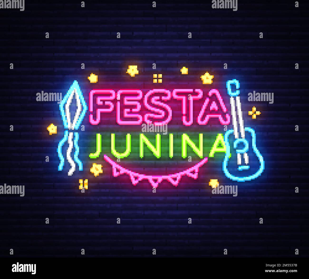 Festa Junina greeting card design template neon vector. Modern trend ...