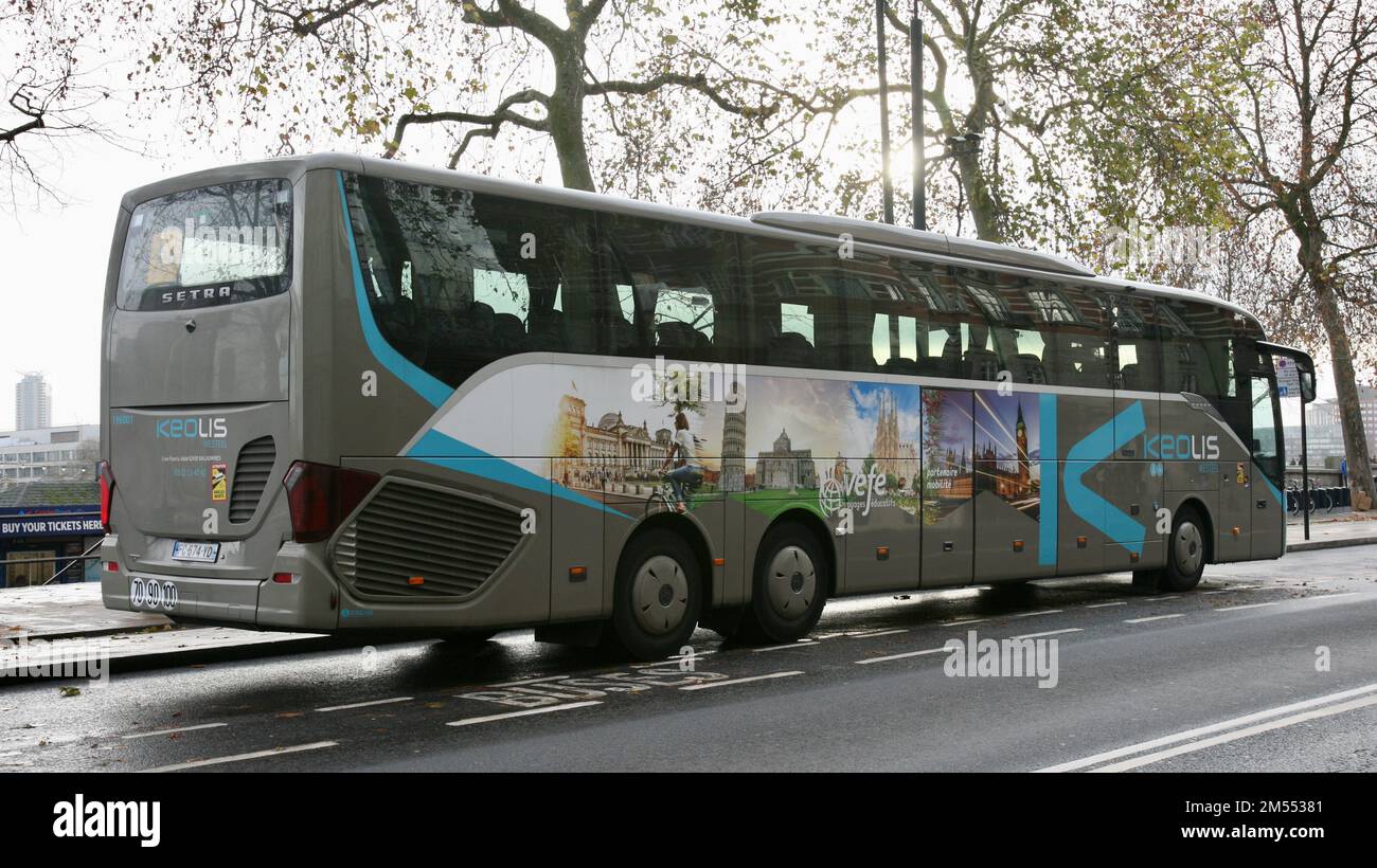 A French tour bus parked up on the Victoria Embankment, City of ...